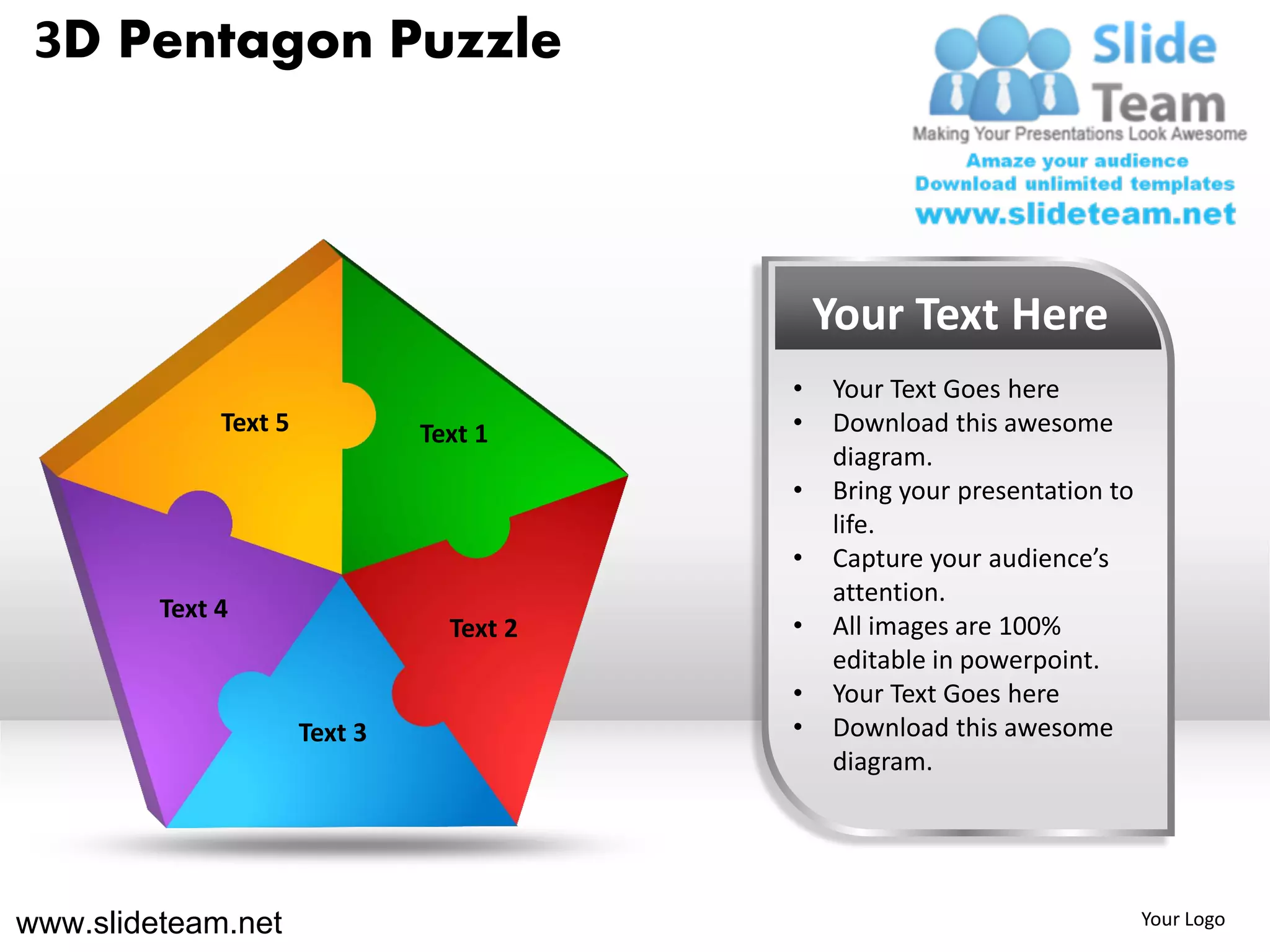 3d pentagon puzzle process powerpoint slides. | PPT