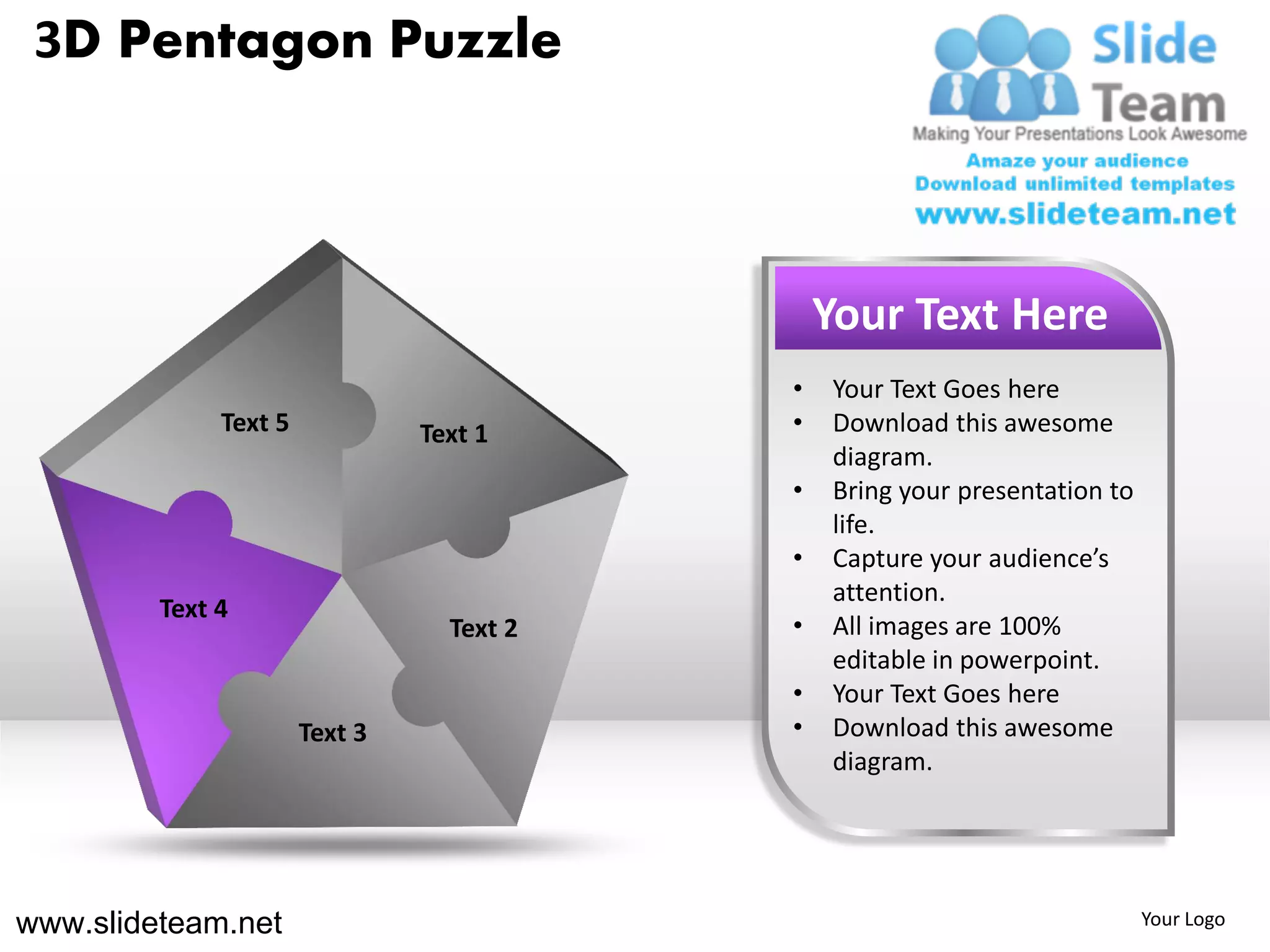 3d pentagon puzzle process powerpoint slides. | PPT