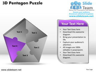 3d pentagon puzzle process powerpoint slides. | PPT