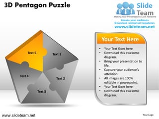 3d pentagon puzzle process powerpoint slides. | PDF