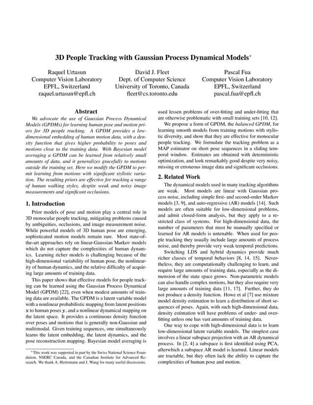 3 d people tracking with gaussian process dynamical models | PDF