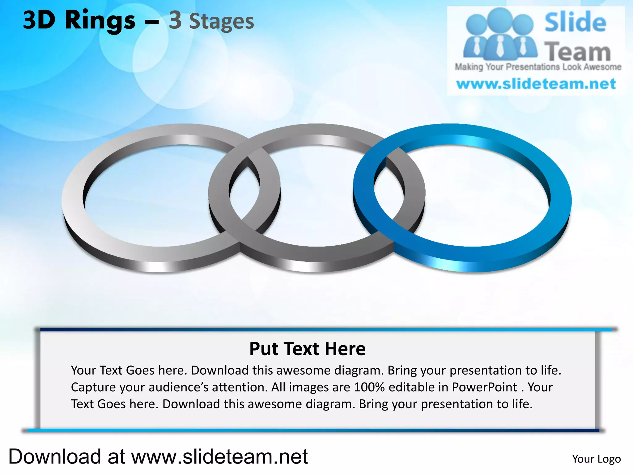 3 d pieces of rings circles connected interconnected linked 3 stages ...