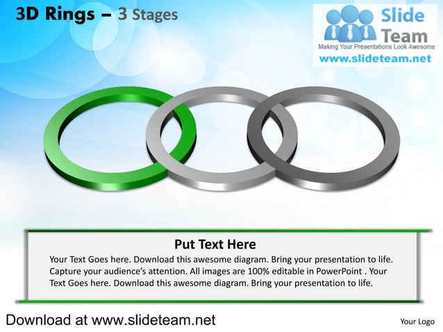 3 d pieces of rings circles connected interconnected linked 3 stages ...