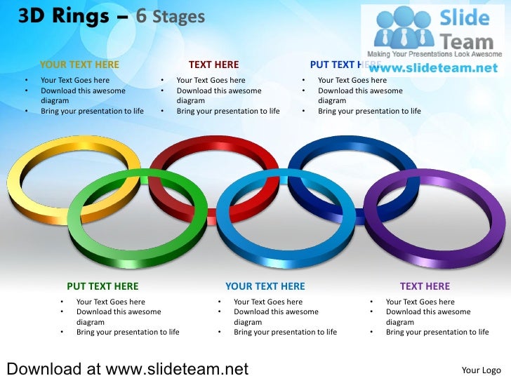 3 d pieces of rings circles connected interconnected linked 6 stages ...