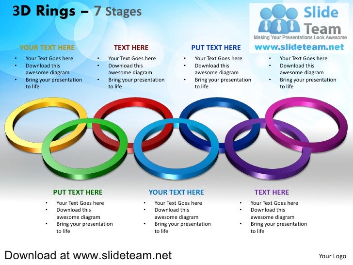 3 d pieces of rings circles connected interconnected linked 7 stages ...