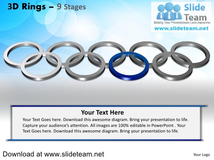 3 d pieces of rings circles connected interconnected linked 9 stages ...