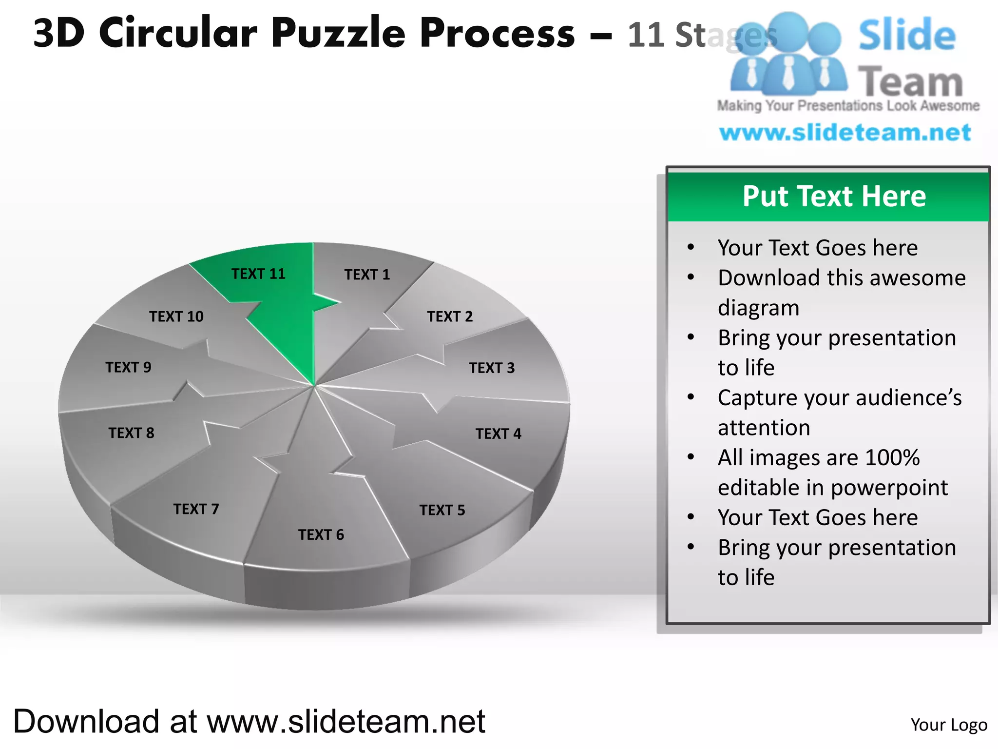 3 d pie chart circular puzzle with hole in center process 11 stages style 2 powerpoint ...