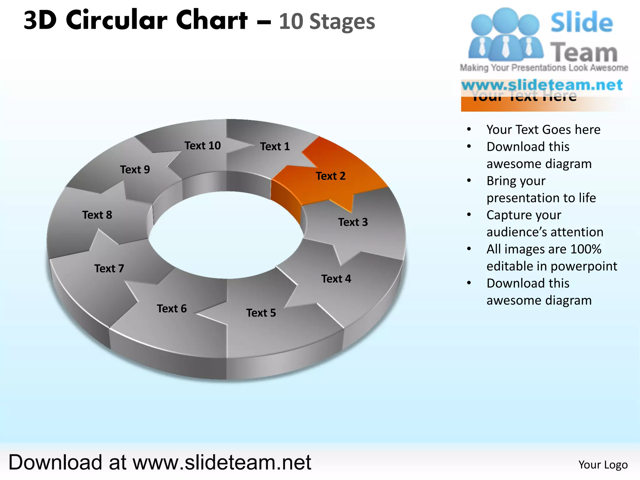 3 d pie chart circular with hole in center 10 stages powerpoint ...