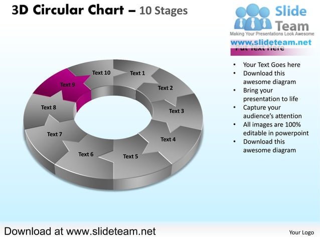 3 d pie chart circular with hole in center 10 stages powerpoint presentation slides and ppt ...