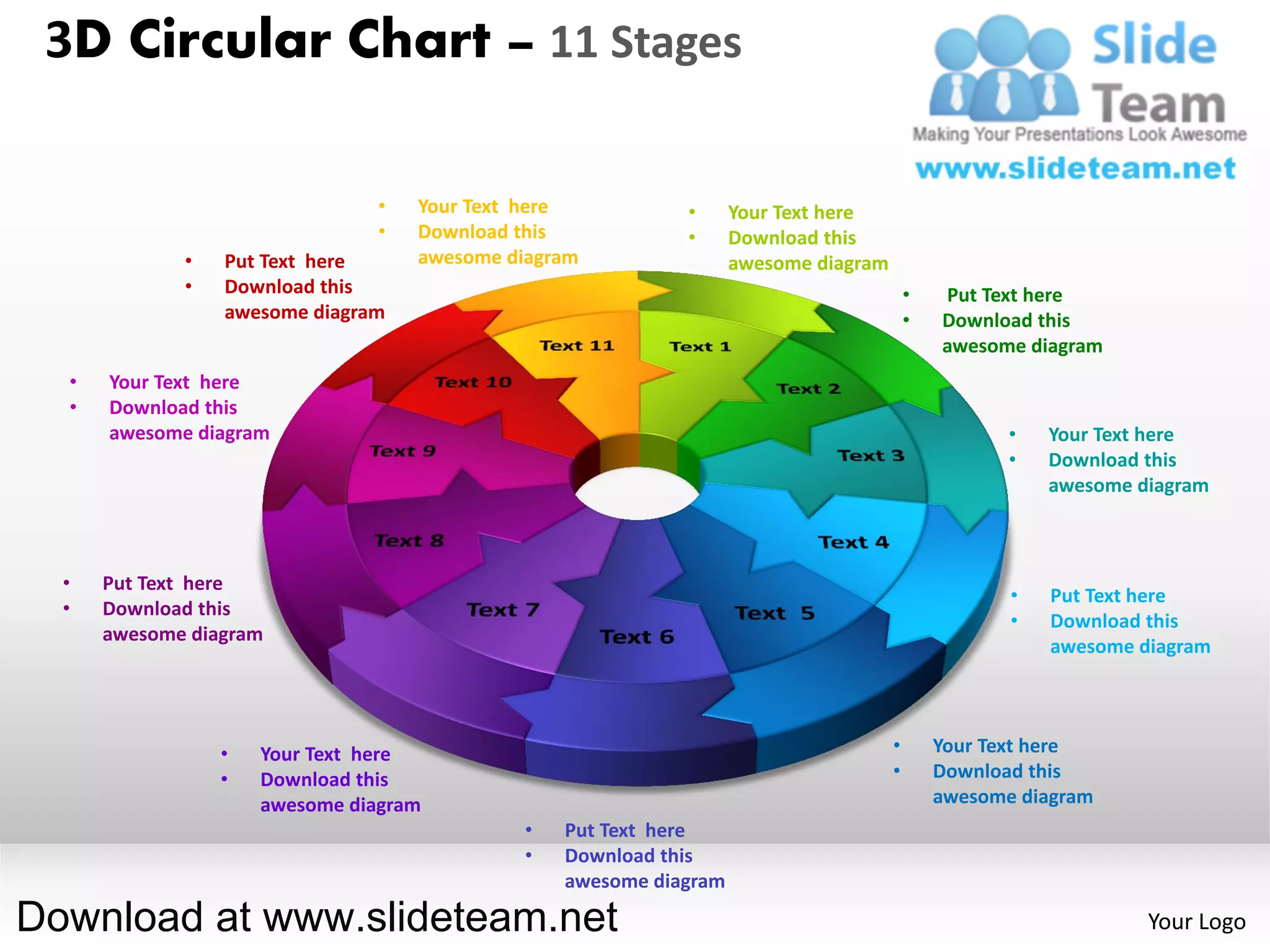 3 d pie chart circular with hole in center 11 stages style 2 powerpoint ...
