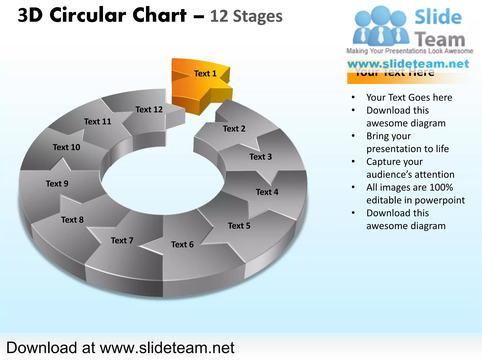3 d pie chart circular with hole in center 12 stages powerpoint presentation slides and ppt ...