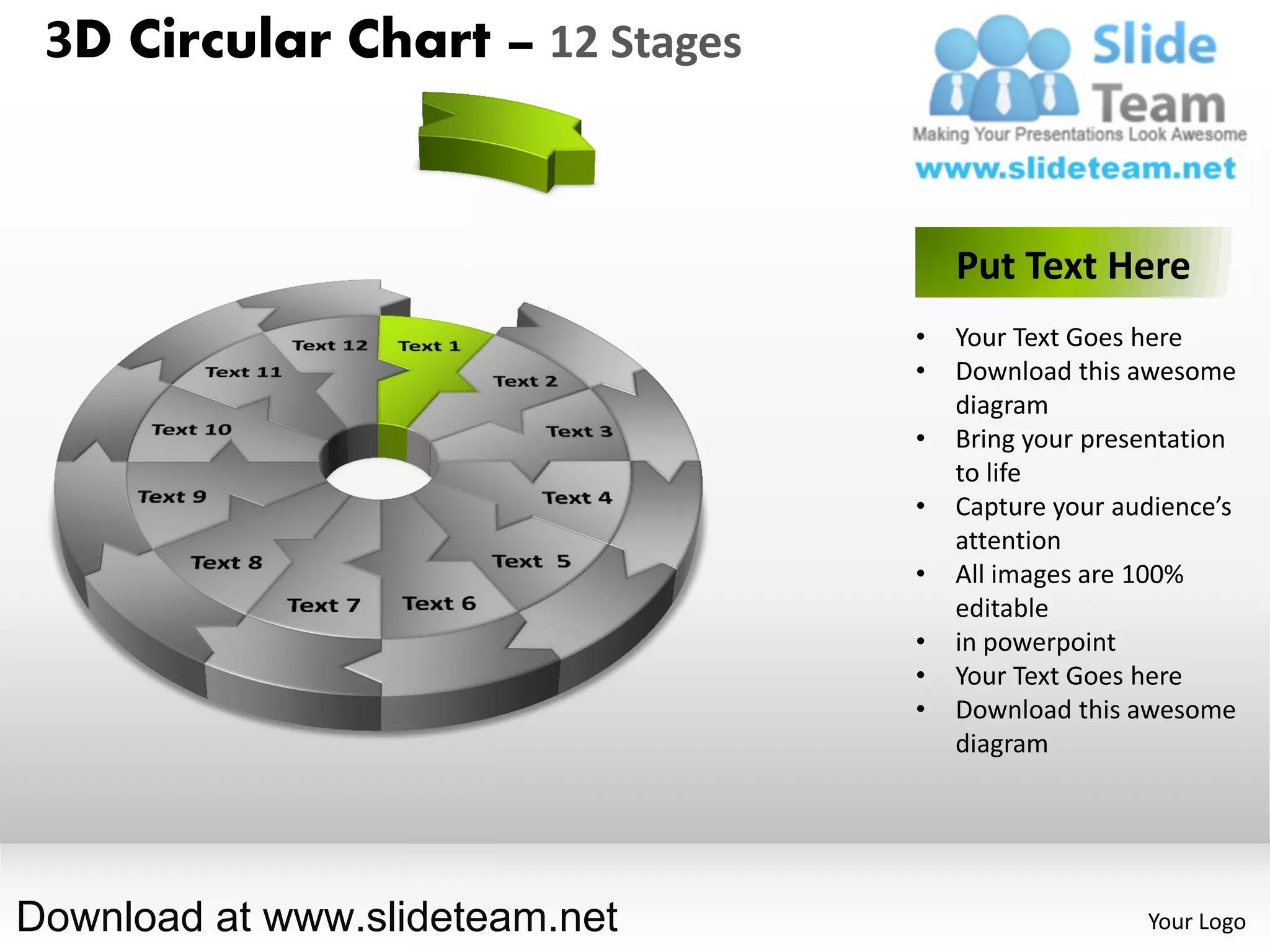3 d pie chart circular with hole in center 12 stages style 2 powerpoint ...