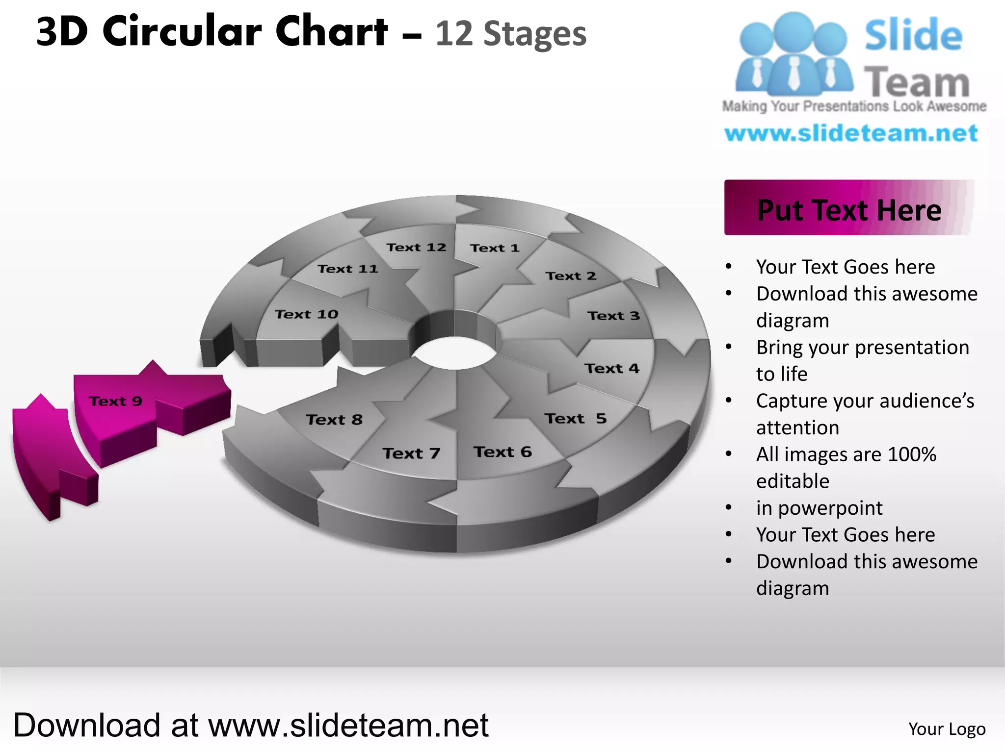 3 d pie chart circular with hole in center 12 stages style 2 powerpoint ...
