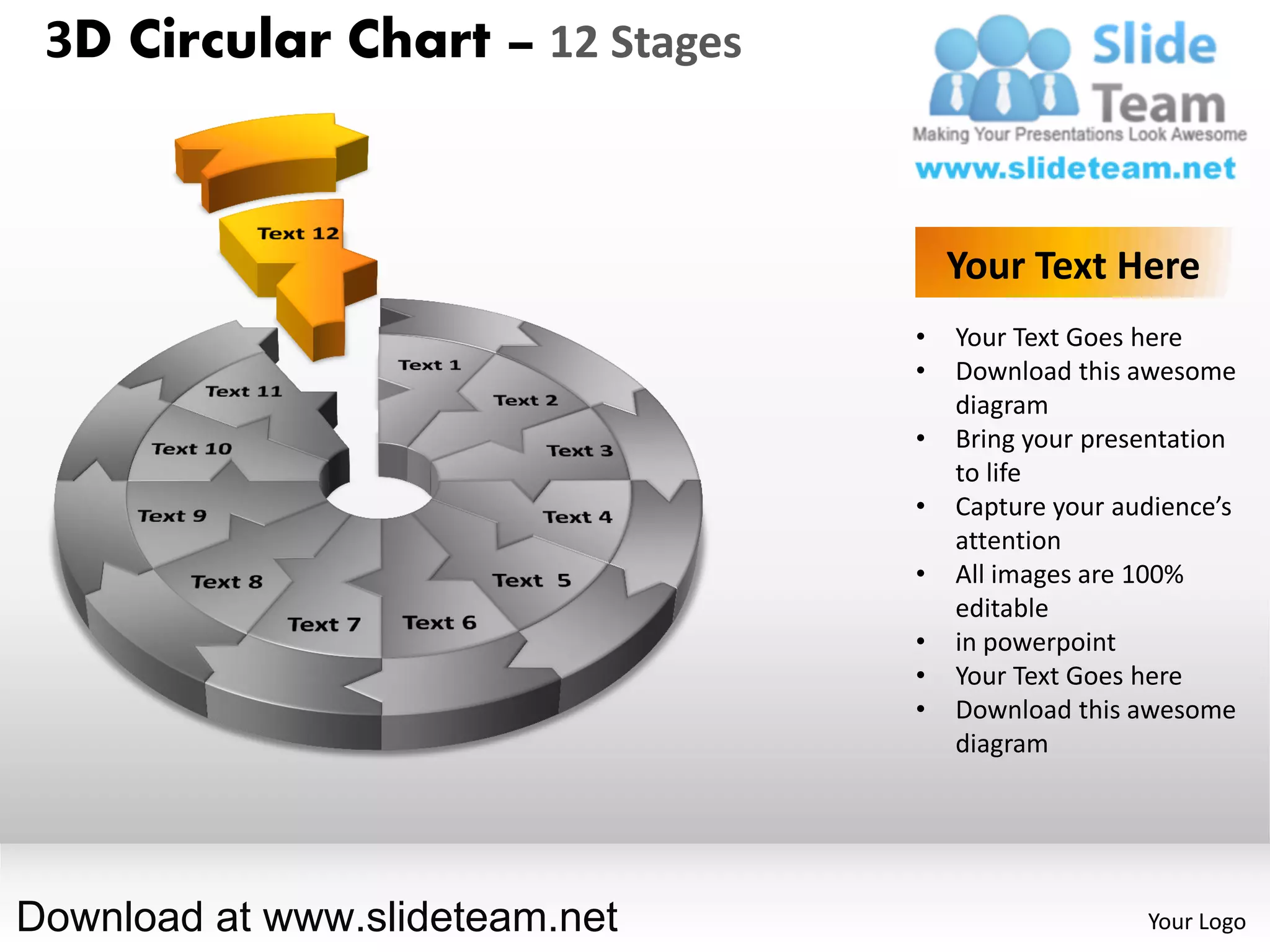 3 d pie chart circular with hole in center 12 stages style 2 powerpoint ...