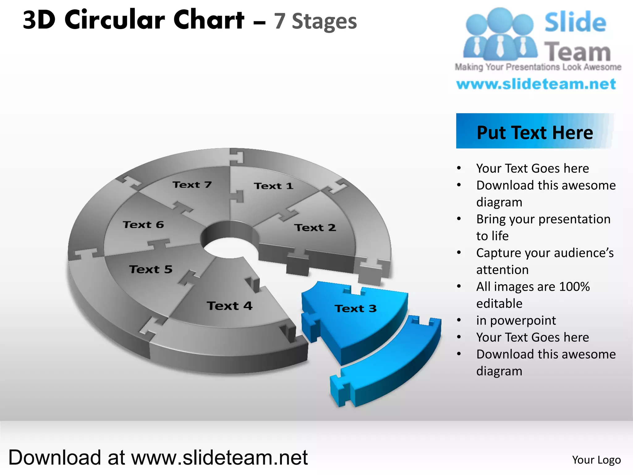 3 d pie chart circular with hole in center 7 stages style 3 powerpoint ...