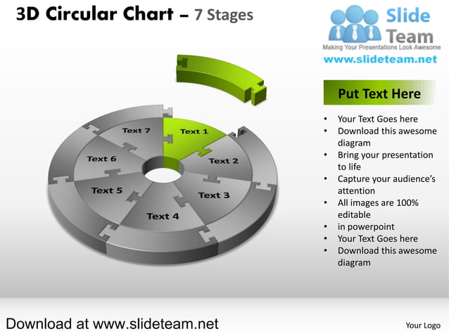 3 d pie chart circular with hole in center 7 stages style 3 powerpoint diagrams and powerpoint ...