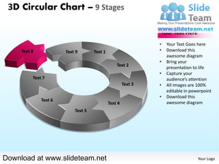 3 d pie chart circular with hole in center 9 stages powerpoint presentation slides and ppt ...