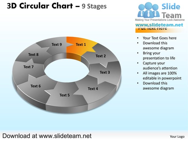 3 d pie chart circular with hole in center 9 stages powerpoint presentation slides and ppt ...