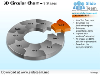 3 d pie chart circular with hole in center 9 stages powerpoint presentation slides and ppt ...