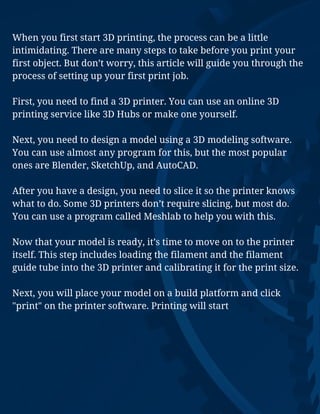 3D PRINTING 101 A BEGINNER'S GUIDE TO 3D PRINTING | PDF
