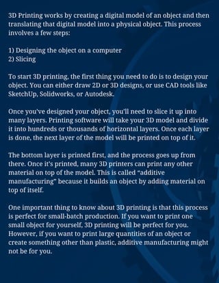 3D PRINTING 101 A BEGINNER'S GUIDE TO 3D PRINTING | PDF