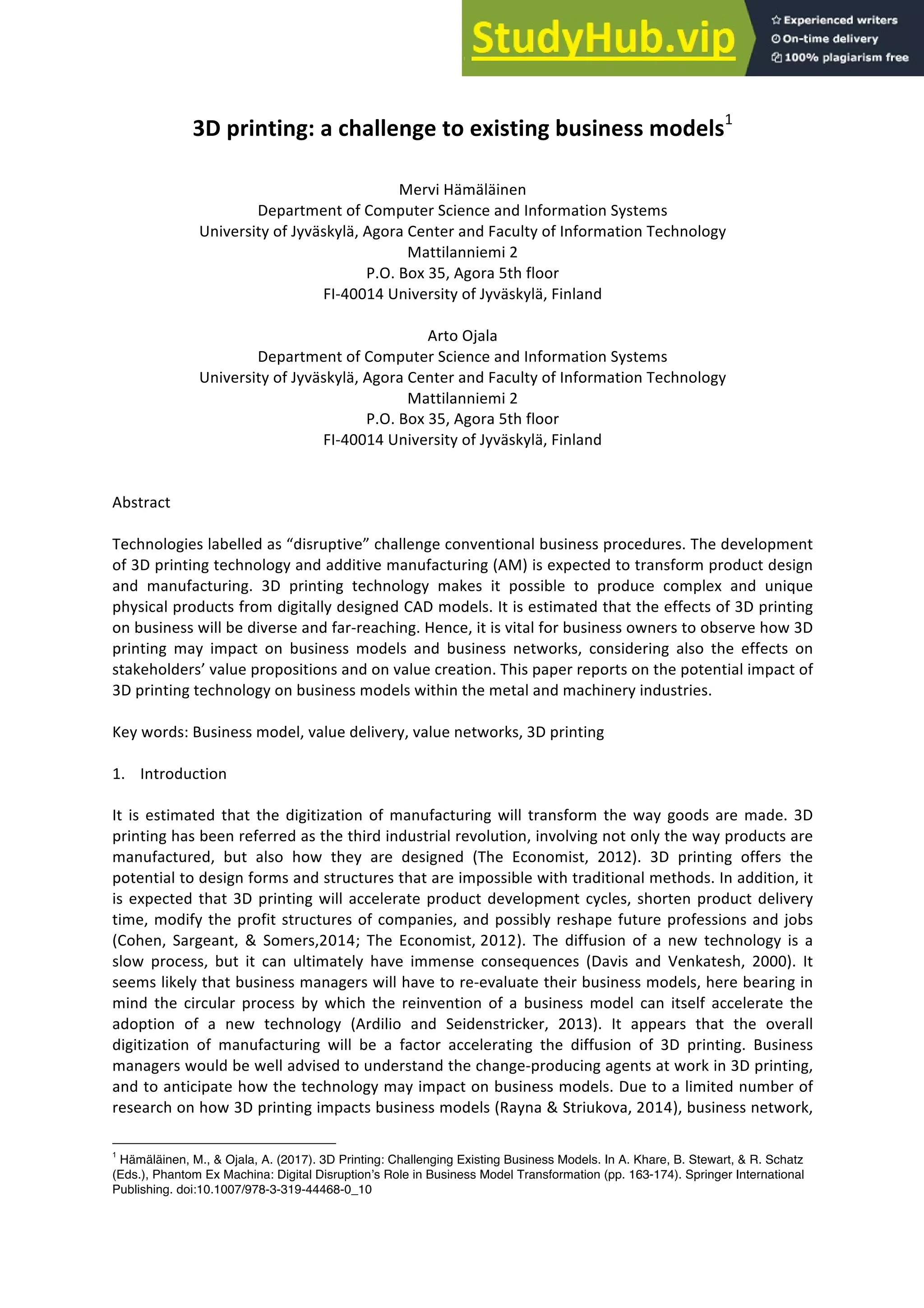 3D Printing A Challenge To Existing Business Models | PDF