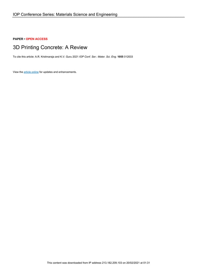3d Printing Concrete A Review 1 Pdf