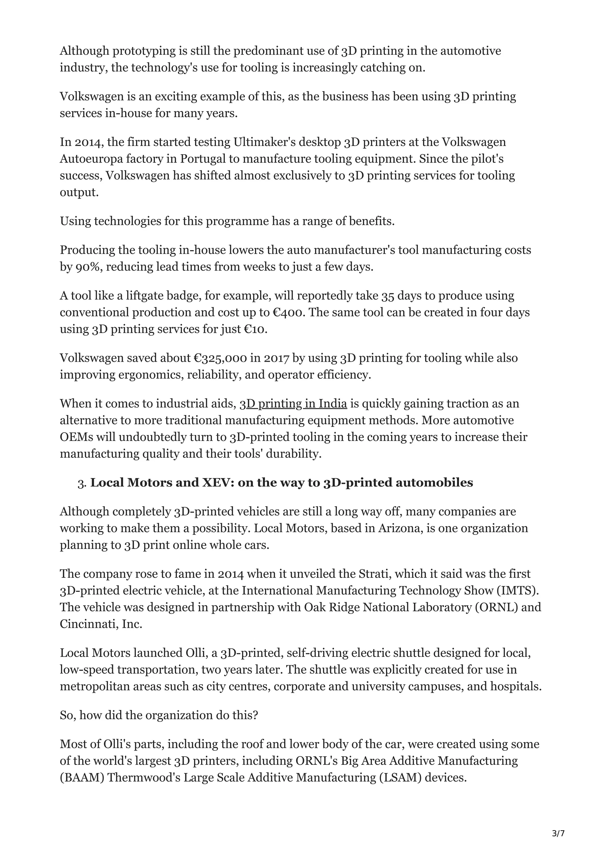 3d printing in automobile industry | PDF