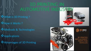3 D Printing in Automotive Industry | PPTX