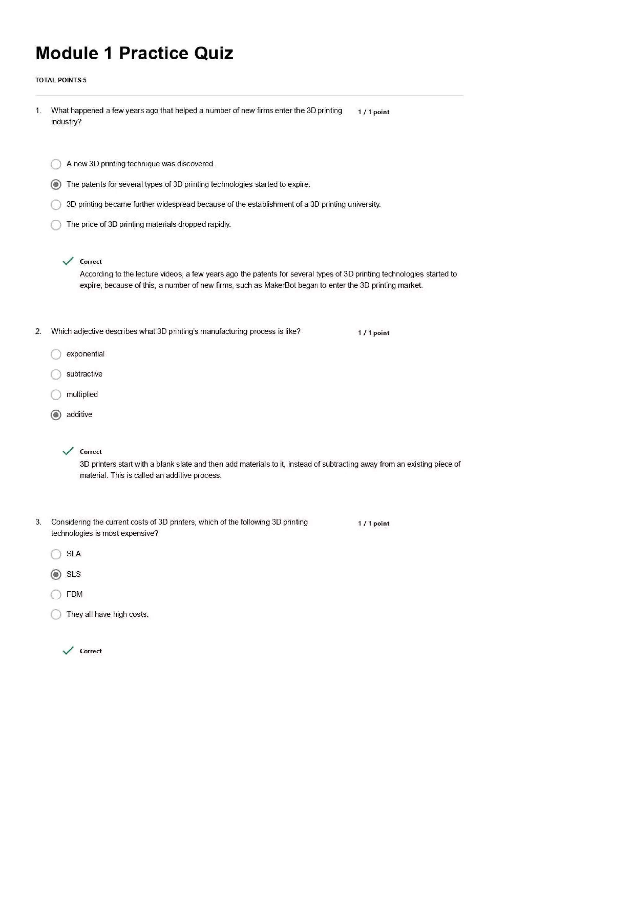 COURSERA 3D Printing Revolution QUESTIONS AND ANSWERS | PDF