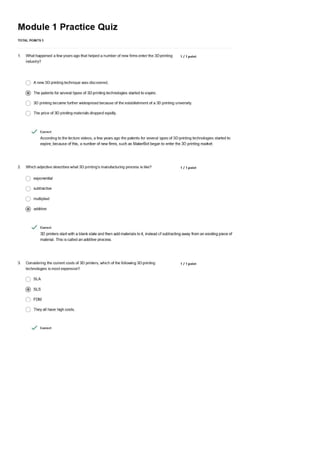 COURSERA 3D Printing Revolution QUESTIONS AND ANSWERS | PDF