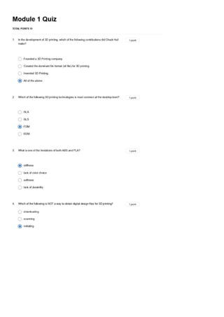 COURSERA 3D Printing Revolution QUESTIONS AND ANSWERS | PDF