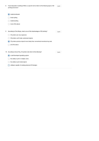 COURSERA 3D Printing Revolution QUESTIONS AND ANSWERS | PDF