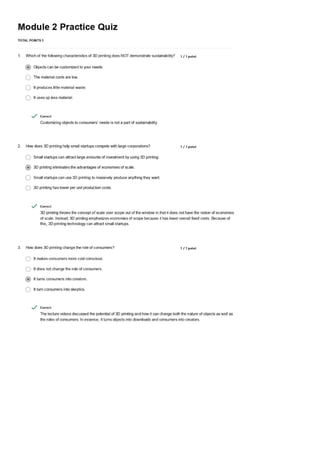 COURSERA 3D Printing Revolution QUESTIONS AND ANSWERS | PDF
