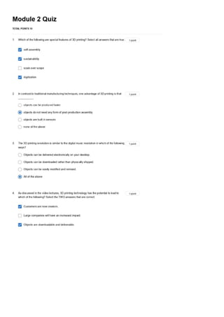 COURSERA 3D Printing Revolution QUESTIONS AND ANSWERS | PDF