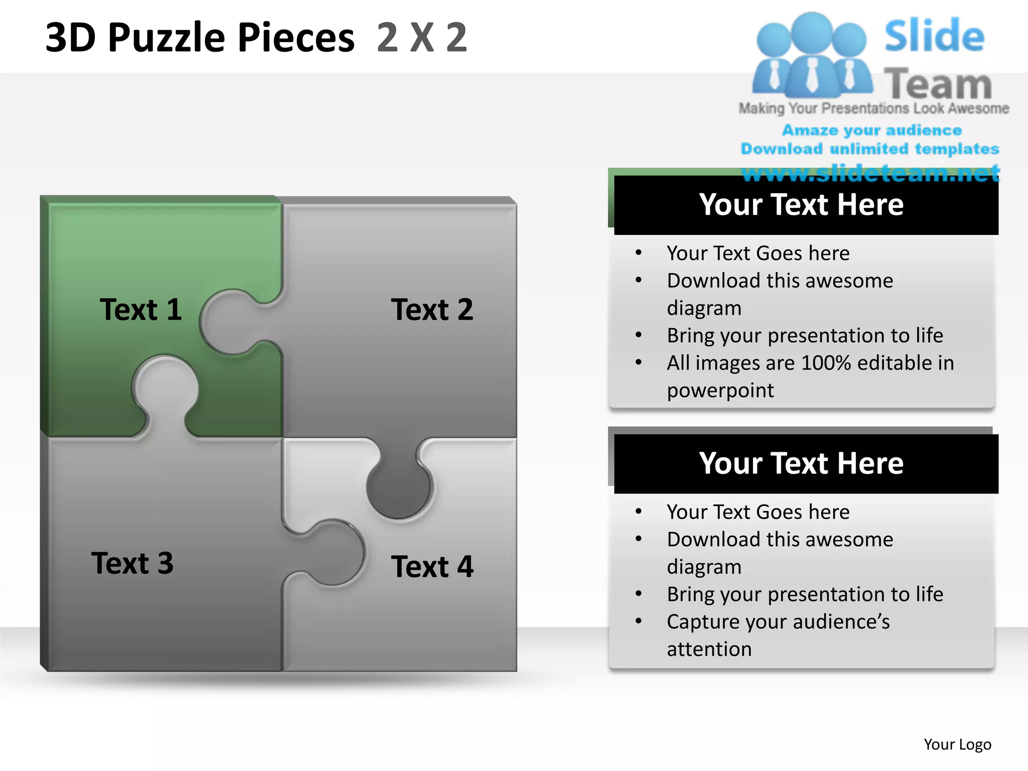 3d puzzle pieces 2 x2 powerpoint presentation slides ppt templates | PDF
