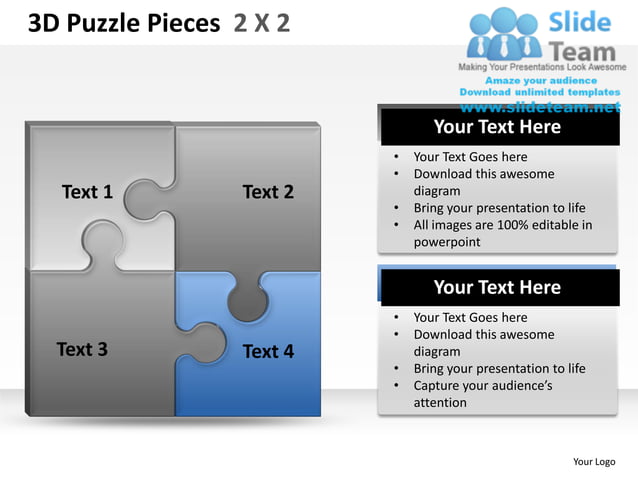 3d puzzle pieces 2 x2 powerpoint presentation slides ppt templates | PDF