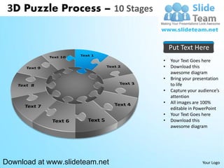 3 d puzzle pieces connected jigsaw 10 stages powerpoint diagrams and ...