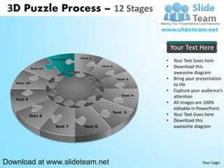 3 d puzzle pieces connected jigsaw 12 stages powerpoint presentation ...