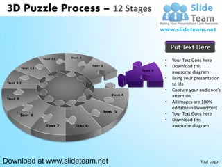 3 d puzzle pieces connected jigsaw 12 stages powerpoint presentation ...