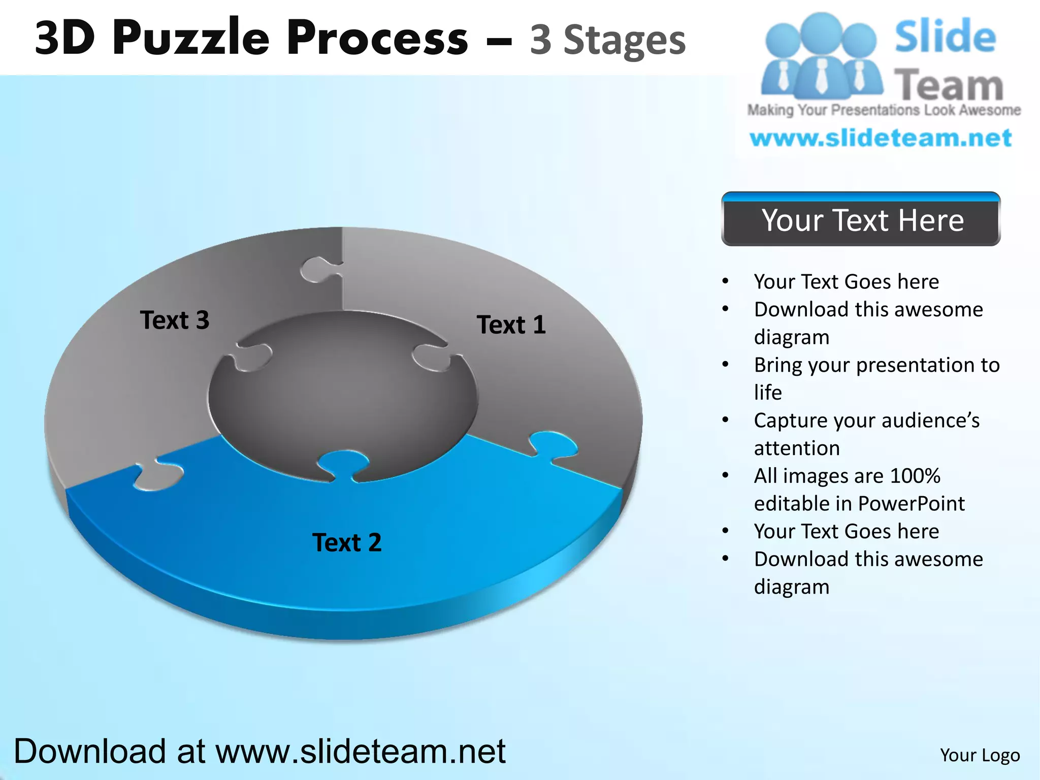 3 d puzzle pieces connected jigsaw 3 stages powerpoint diagrams and ...