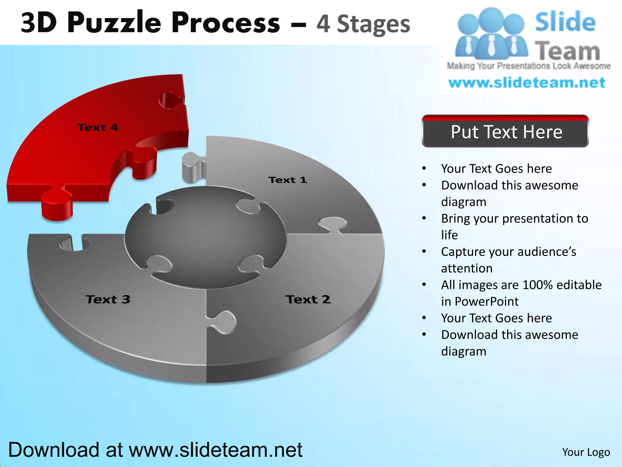 3 d puzzle pieces connected jigsaw 4 stages powerpoint presentation ...