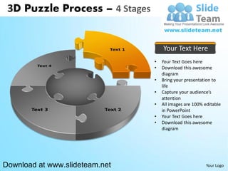 3 d puzzle pieces connected jigsaw 4 stages powerpoint presentation ...