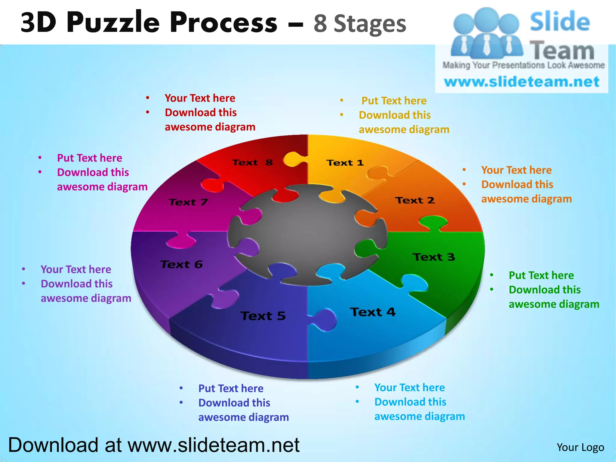 3 d puzzle pieces connected jigsaw 8 stages powerpoint presentation ...