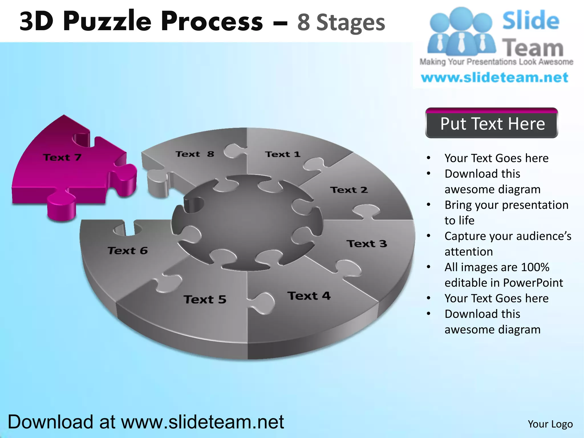 3 d puzzle pieces connected jigsaw 8 stages powerpoint presentation ...