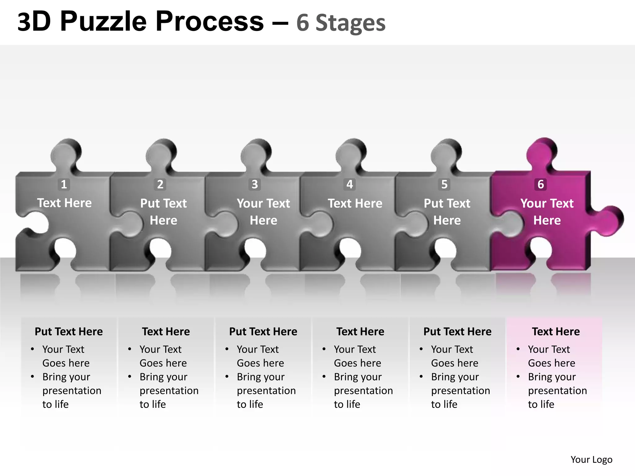 3d puzzle process 6 stages powerpoint presentation templates | PPTX