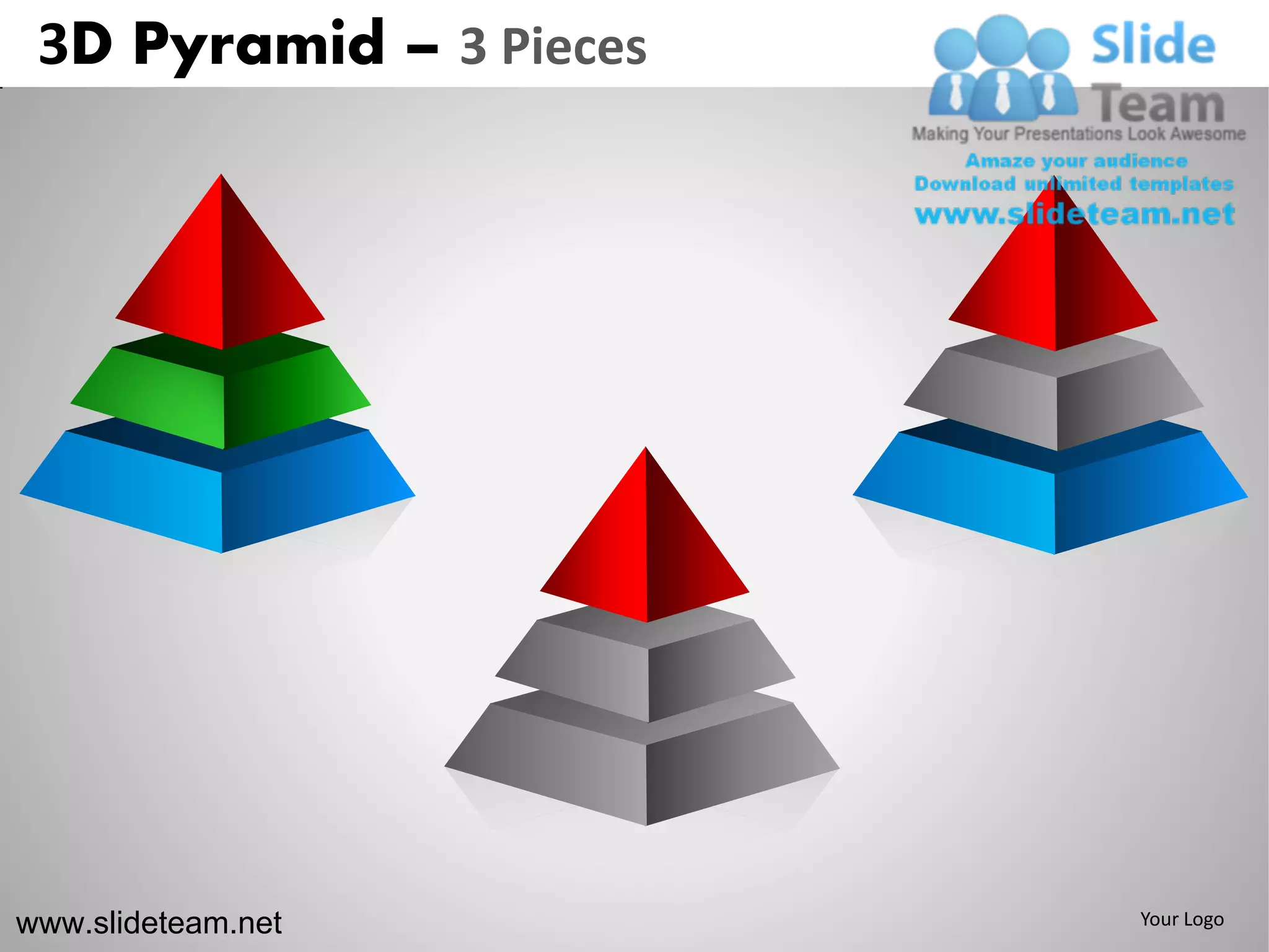 3d pyramid stacked shapes chart 3 pieces powerpoint ppt templates ...