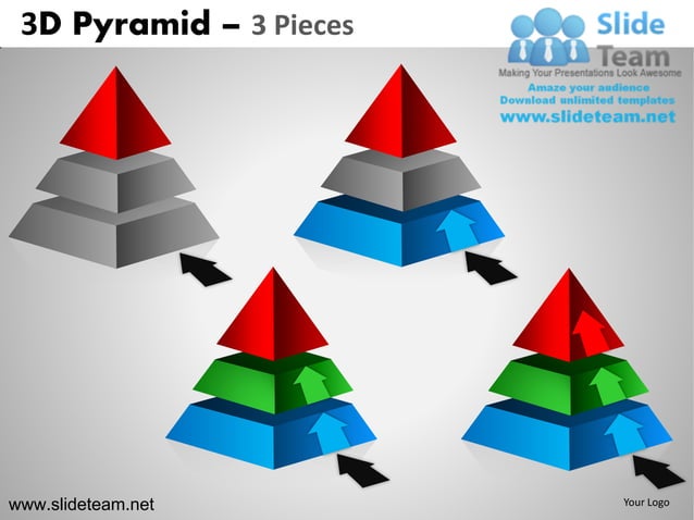 3d pyramid stacked shapes chart 3 pieces powerpoint ppt templates ...