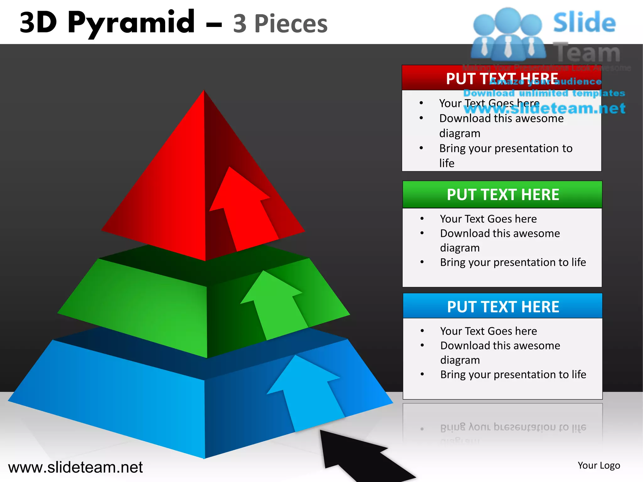 3d pyramid stacked shapes chart 3 pieces powerpoint presentation ...