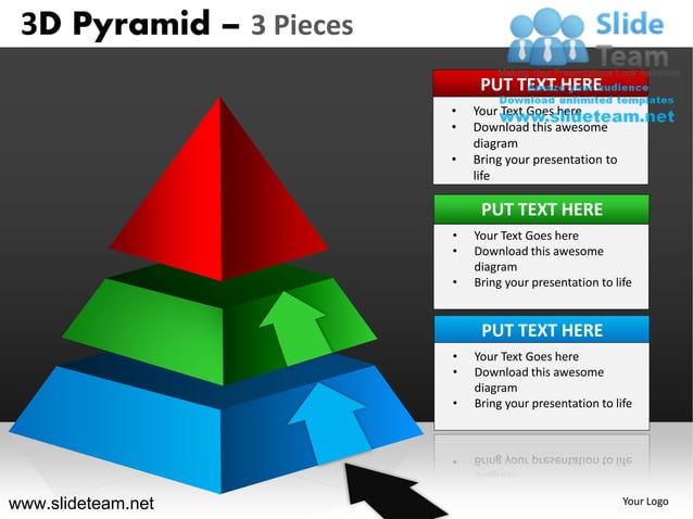 3d pyramid stacked shapes chart 3 pieces powerpoint presentation ...